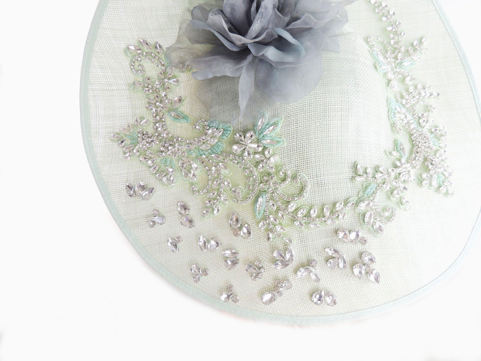 Kat Bespoke Jeweled Crystal Large Saucer Fascinator Hat – Hats By Cressida