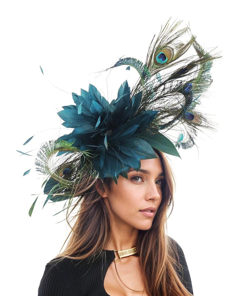Jahlia Large Teal Peacock Fascinator | Spring Summer Hat | Hats By Cressida